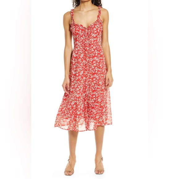 Floret Studios | Dresses | Floret Studios Red Floral Midi Dress | Poshmark